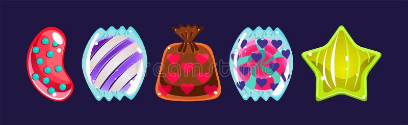 Colorful Glossy Sweets and Candy of Various Shape Vector Set Stock ...