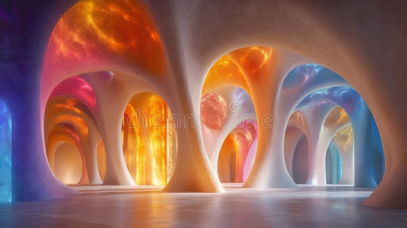 Colorful Glowing Abstract Cave Interior Stock Illustration ...
