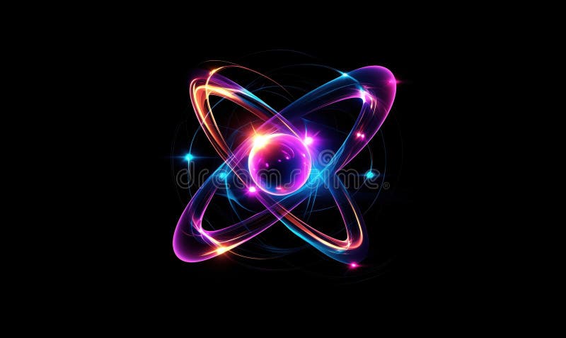 Colorful Glowing Atom Illustration with Vibrant Electrons and Nucleus ...