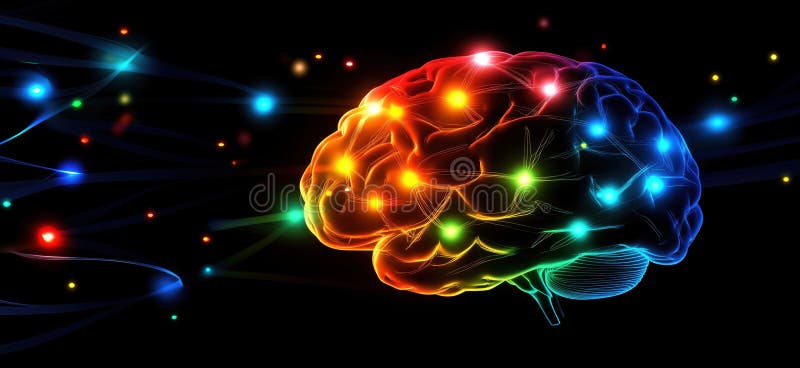 Colorful Glowing Brain Illustration with Vibrant Lights and Neural ...