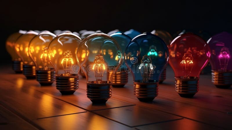 Colorful Glowing Bulb Idea Concept of Leadership and Idea. Generative ...