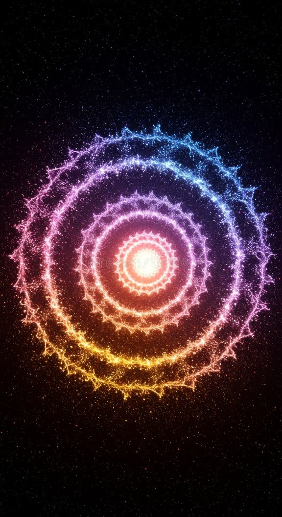 Colorful Glowing Circular Light Pattern on Dark Background Stock ...