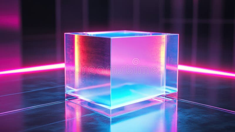 Colorful Glowing Cube in Modern Space with Neon Lighting during ...