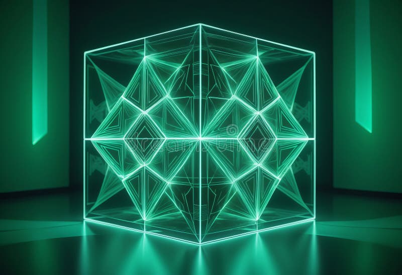 A Colorful, Glowing Cube with Reflective Surfaces Stock Illustration ...