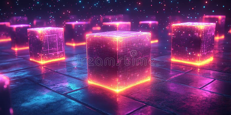 Colorful Glowing Cubes Create a Mesmerizing Digital Landscape in a ...