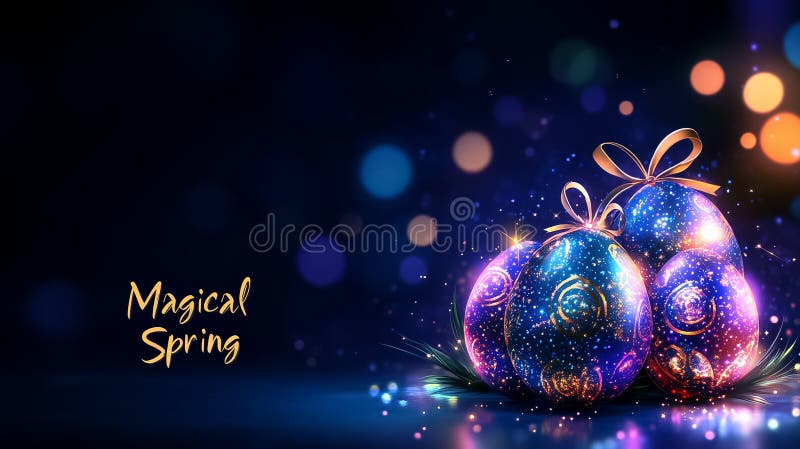 Colorful Glowing Easter Eggs Shine in a Magical Spring Setting ...