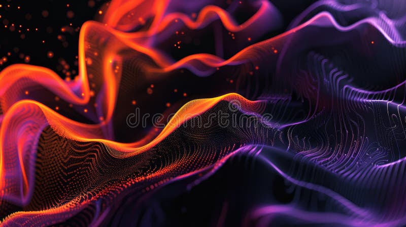 Colorful Glowing and Flowing Digital Particle Wave with Bright Spots on ...