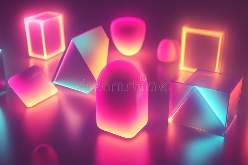 Colorful Glowing Geometric Shapes Arranged in an Artistic Display at ...