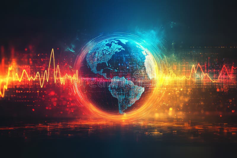 A Colorful, Glowing Globe with a Red and Orange Background Stock ...