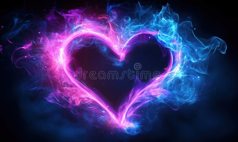 Colorful Glowing Heart Shape Vibrant Smoke Effects Dark Background ...
