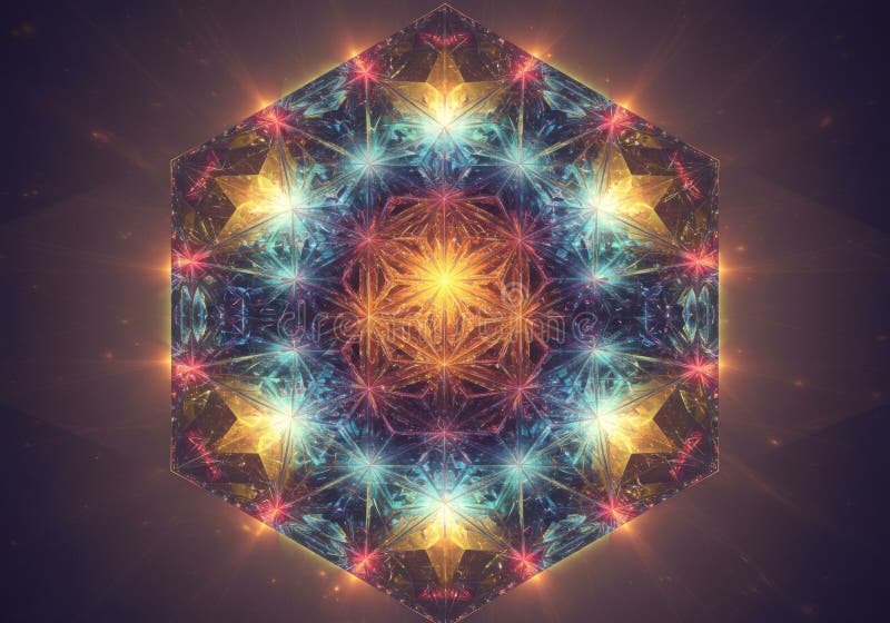 Colorful Glowing Hexagonal Mandala Pattern Stock Illustration ...