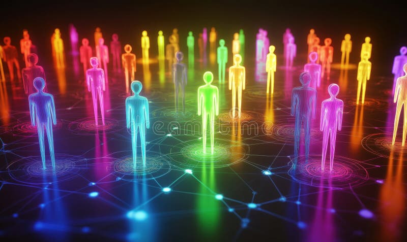 Colorful Digital Network Glowing Human Figures Stock Photos - Free ...
