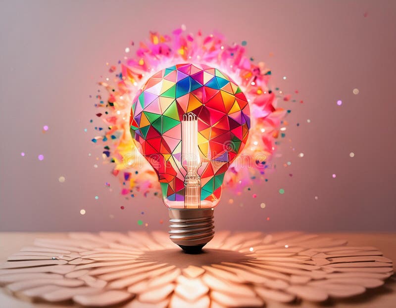 A Colorful Glowing Idea Bulb Lamp, Visualization of Brainstorming ...