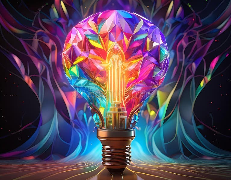 A Colorful Glowing Idea Bulb Lamp, Visualization of Brainstorming ...