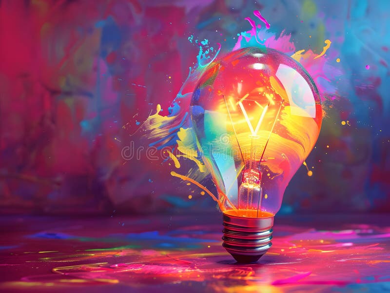 A Colorful Glowing Idea Bulb Lamp, Visualization of Brainstorming ...