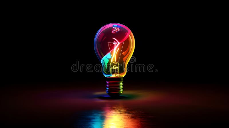A Colorful Glowing Idea Bulb Lamp, Visualization of Brainstorming ...