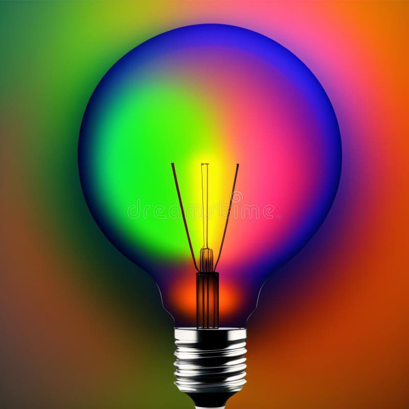 A Colorful Glowing Idea Bulb Lamp, Visualization of Brainstorming ...