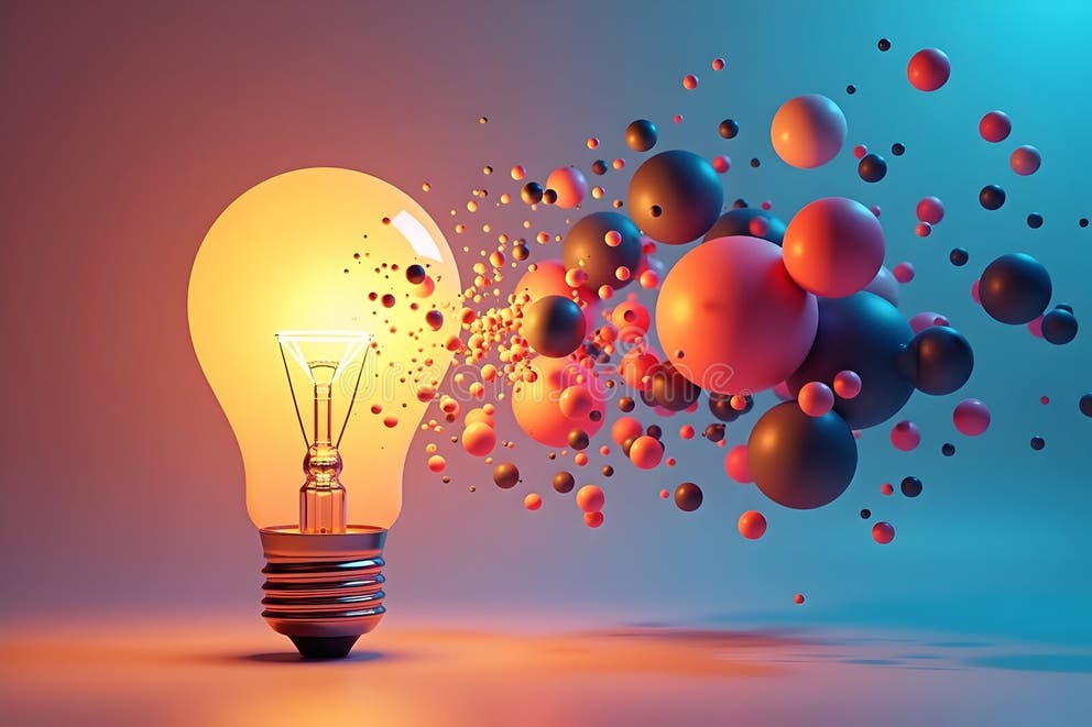 A Colorful Glowing Idea Bulb Lamp, Visualization of Brainstorming ...