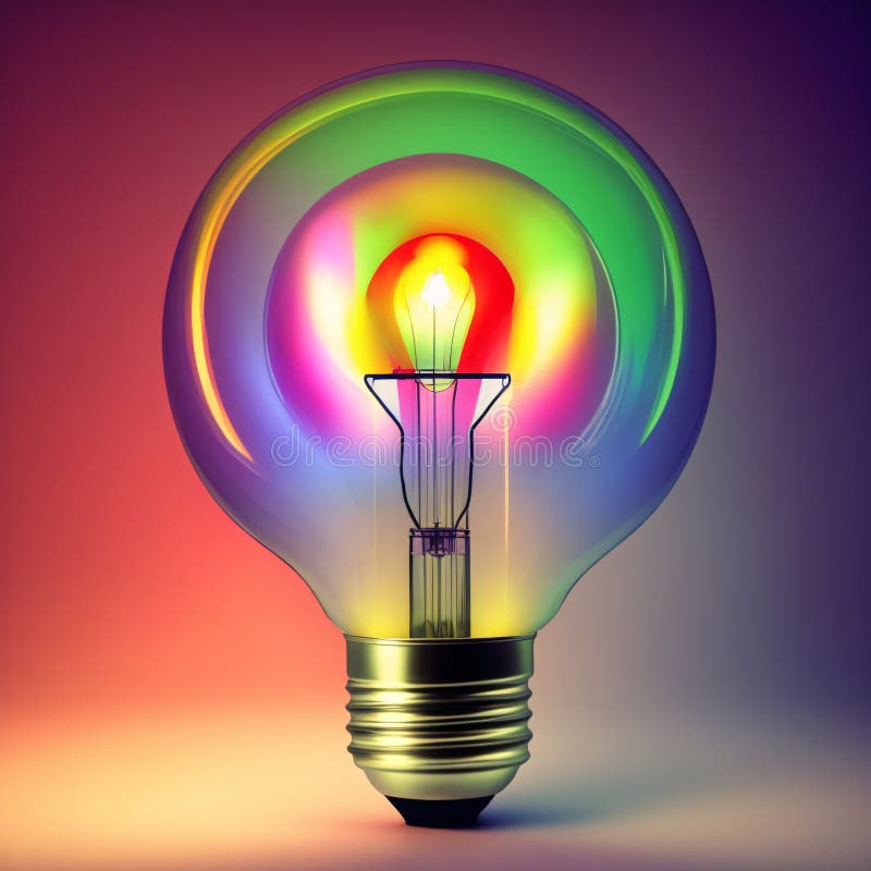 A Colorful Glowing Idea Bulb Lamp, Visualization of Brainstorming ...