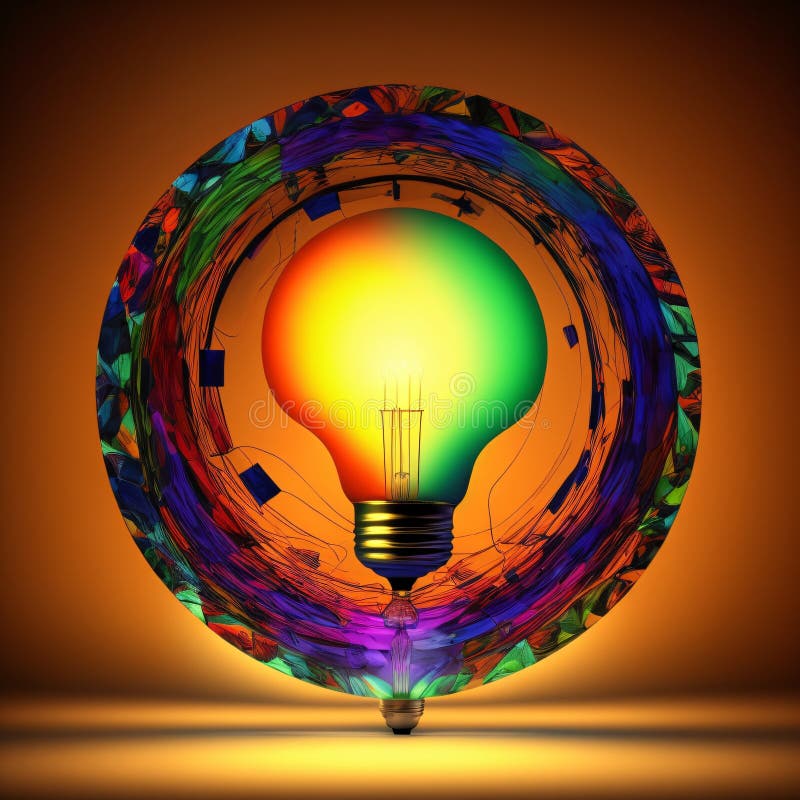 A Colorful Glowing Idea Bulb Lamp, Visualization of Brainstorming ...