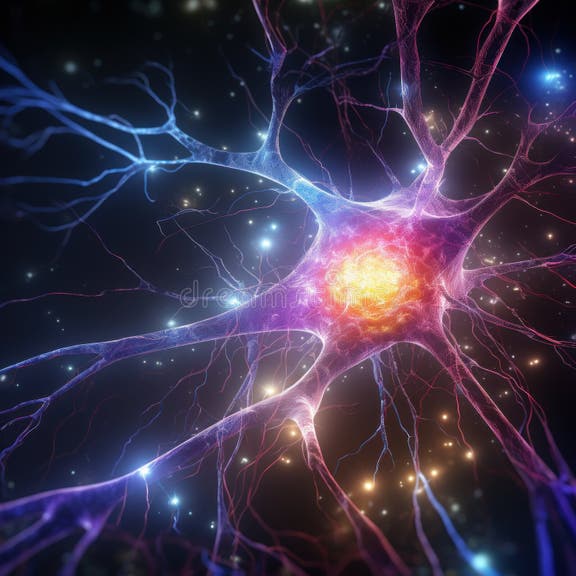 A Colorful Glowing Neurons in Space Stock Illustration - Illustration ...