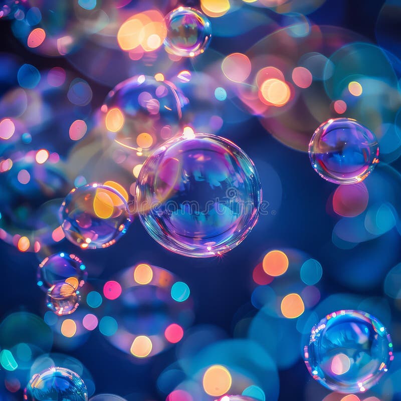 Colorful, Glowing Orbs Evoke Bubble Imagery Against Blue Backdrop Stock ...