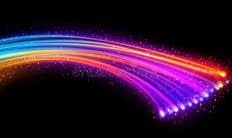Colorful Glowing Rainbow Light Trails with Sparkling Effects on Black ...