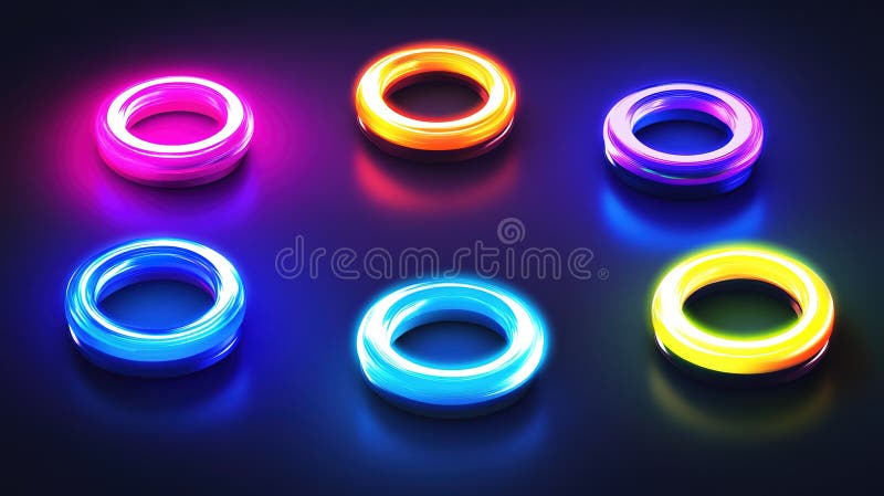 Colorful Glowing Rings Arranged in a Creative Pattern on a Dark ...