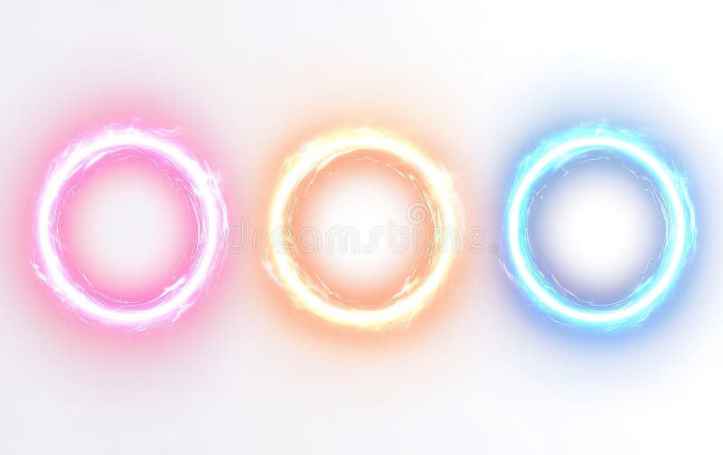 Colorful Glowing Rings with Energy Effects, Isolated on a White ...