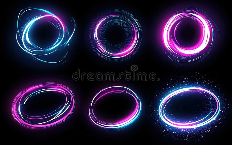 Colorful Glowing Rings in Various Styles Creating Vibrant Light Effects ...