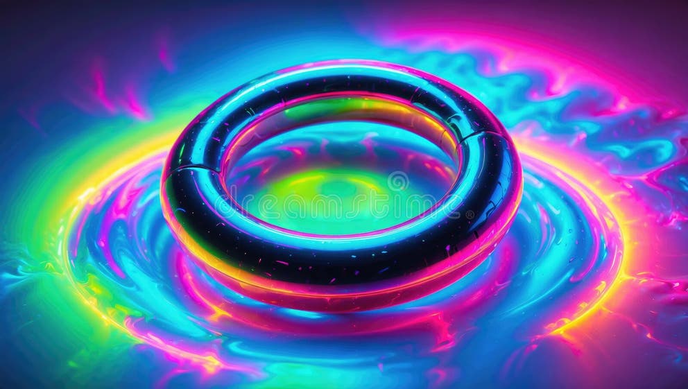 Colorful Glowing Torus Shape with Vibrant Reflections on a Glossy ...