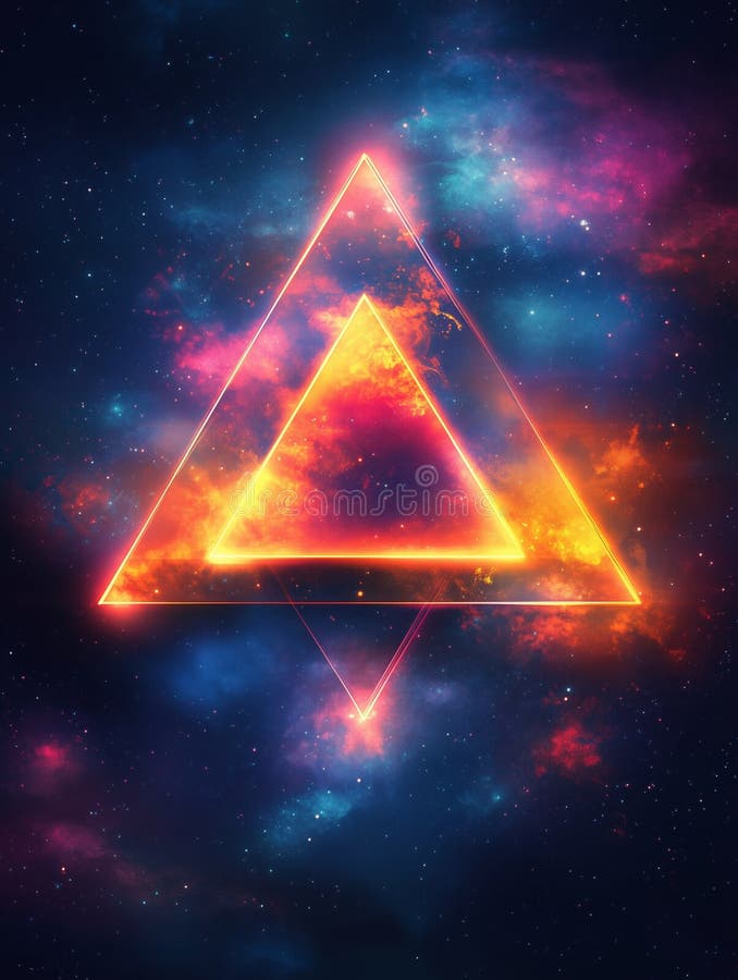 Vibrant Geometric Design with Glowing Triangles and Cosmic Colors in a ...