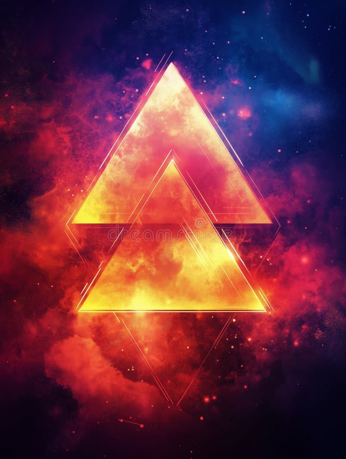 Vibrant Geometric Design with Glowing Triangles and Cosmic Colors in a ...