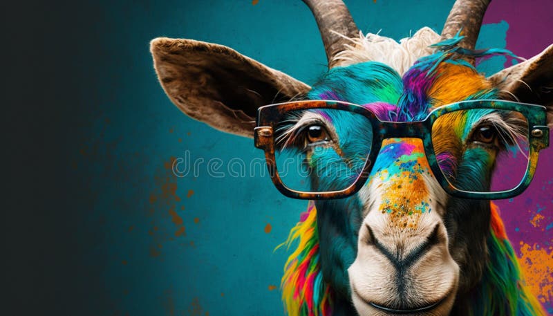 Colorful Goat with Headphones on and Microphone in His Earphones ...