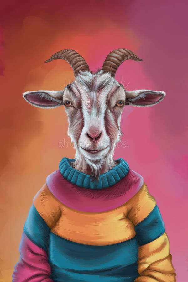 Colorful Goat Wearing Striped Sweater with Gradient Background Stock ...