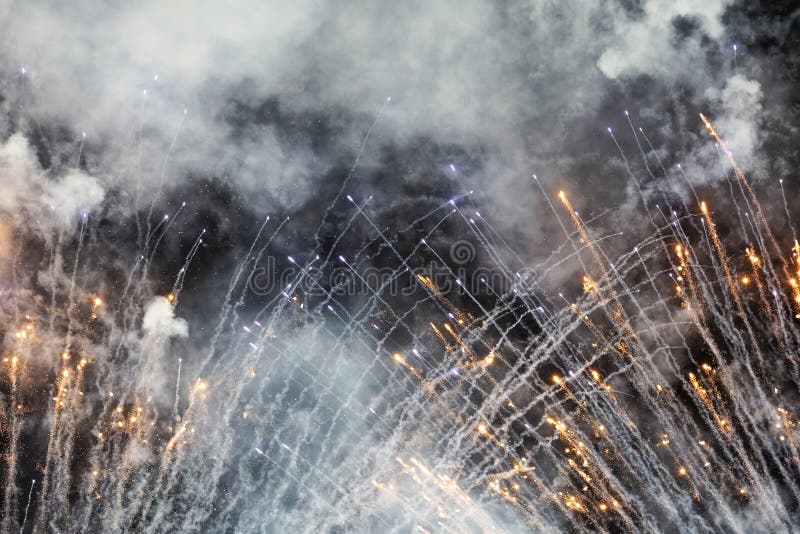 Colorful Golden and Blue Fireworks and Smoke Stock Image - Image of ...