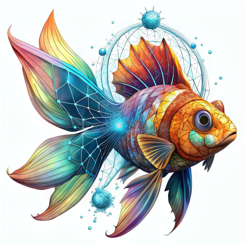 Colorful Goldfish Abstract Art Geometric Design Digital Illustration ...