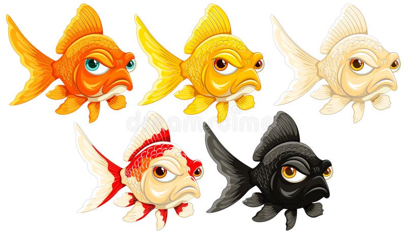 Colorful Goldfish Facial Expressions Stock Vector - Illustration of ...