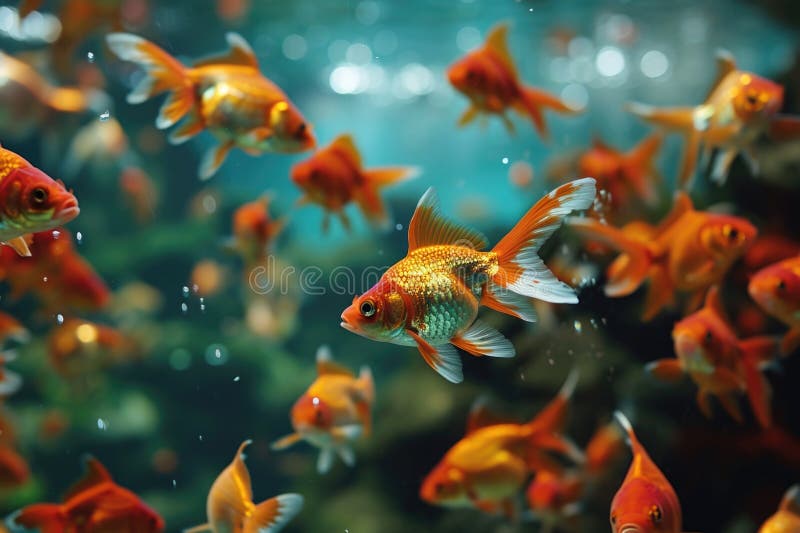 Colorful Goldfish in a Vibrant Aquarium Stock Photo - Image of swim ...
