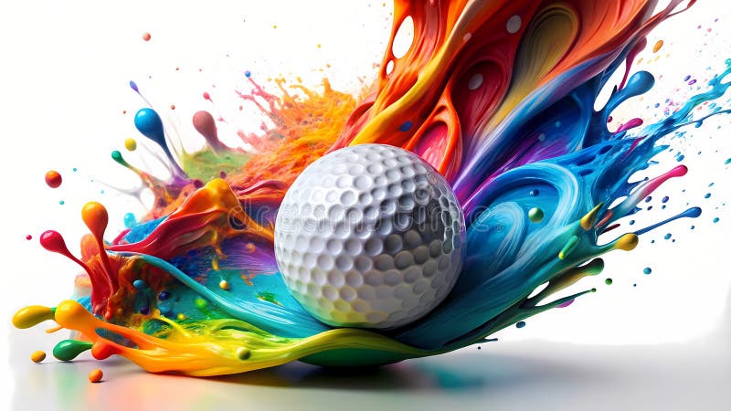 Colorful Golf Ball with Dynamic Paint Splashes Stock Illustration ...