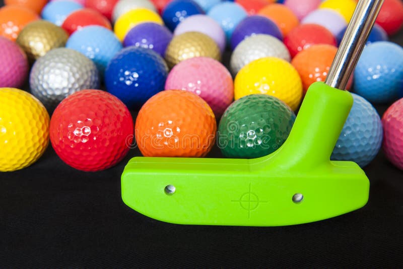 Colorful Golf Balls with Green Club Stock Image - Image of miniature ...