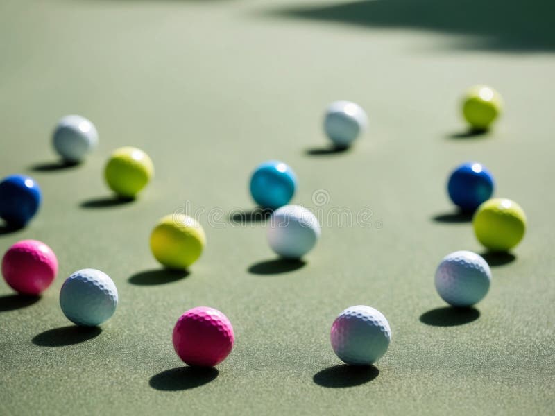 Colorful Golf Balls Placed on Green Surface. Stock Image - Image of ...