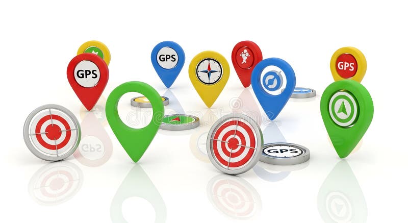 Colorful GPS Map Markers and Targets: Precise Location Targeting Stock ...