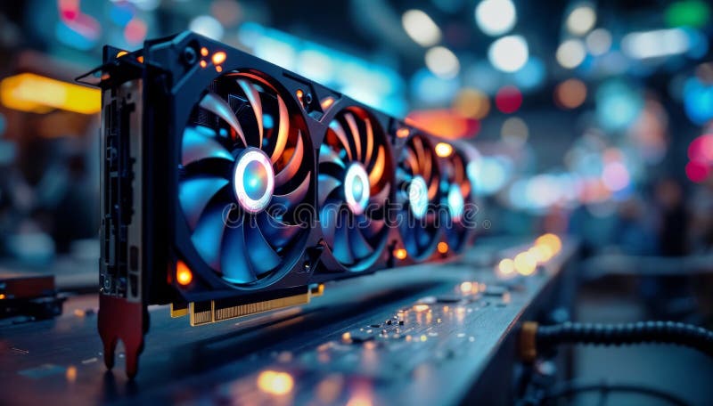 Colorful GPU with Bright Lights and Fans in Focus Stock Photo - Image ...