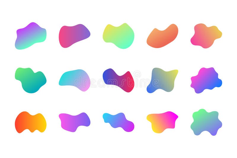 Colorful Gradient Abstract Irregular Blob Shape. Random Liquid Paint Blob Set Stock Vector ...