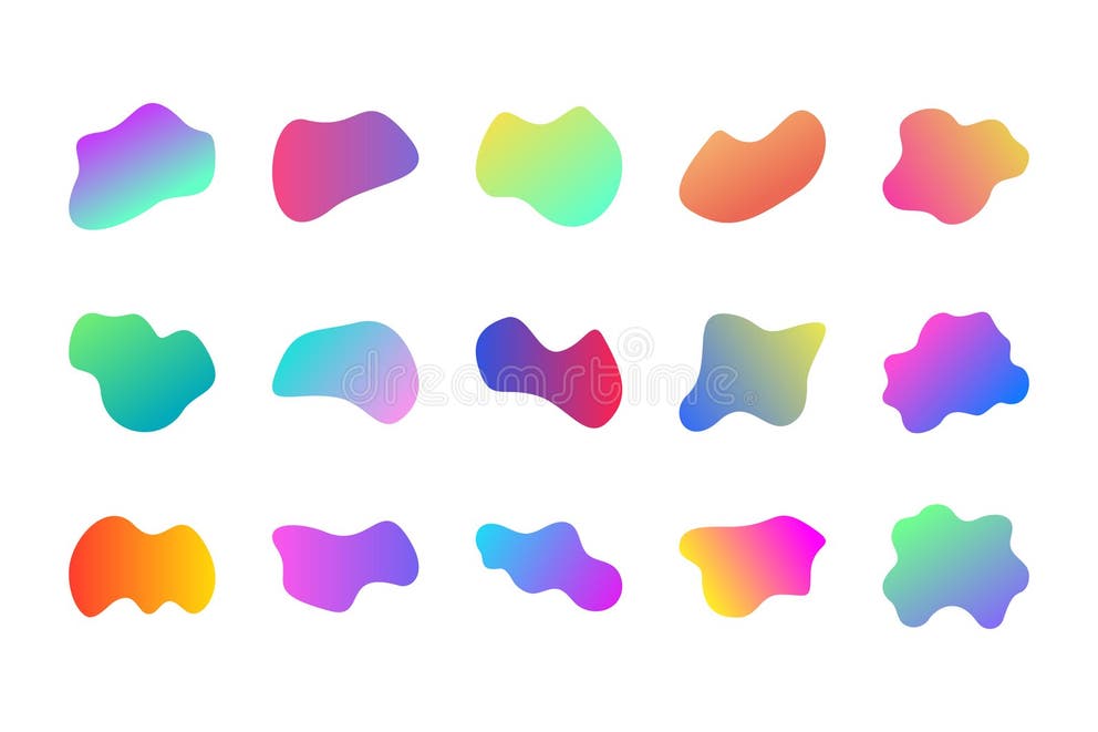 Colorful Gradient Abstract Irregular Blob Shape. Random Liquid Paint Blob Set Stock Vector ...