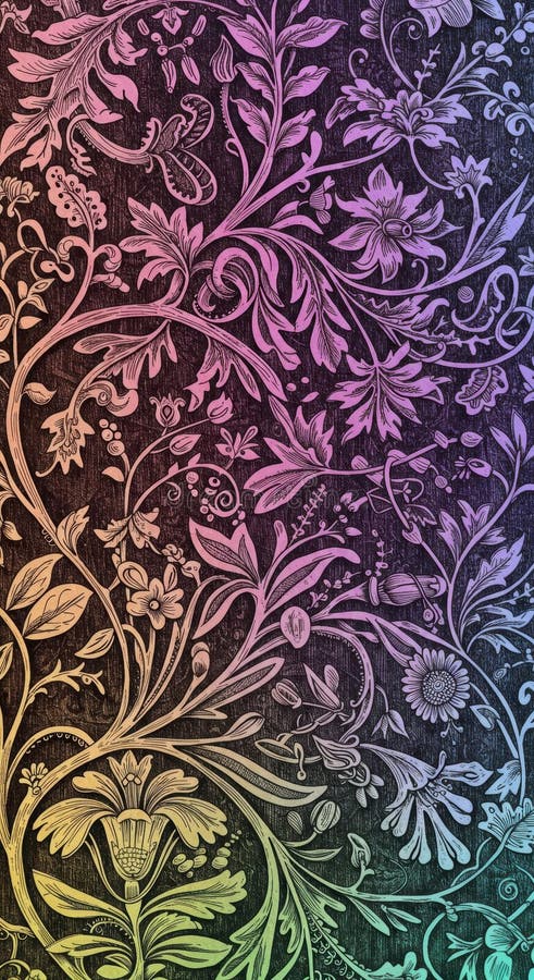 Colorful Gradient Botanical Pattern with Intricate Floral Design Stock ...