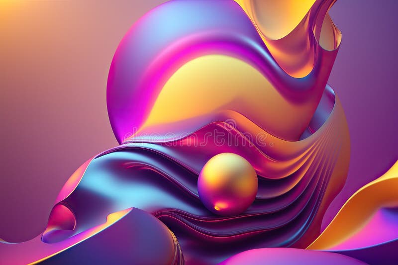 Colorful Gradient 3d Waved Background with Glossy Spheres. Iridescent ...