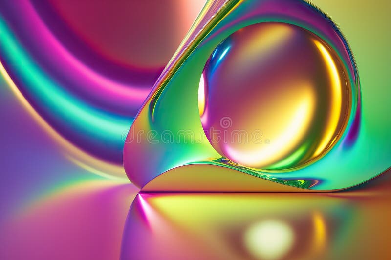 Colorful Gradient 3d Waved Background with Glossy Spheres. Iridescent ...