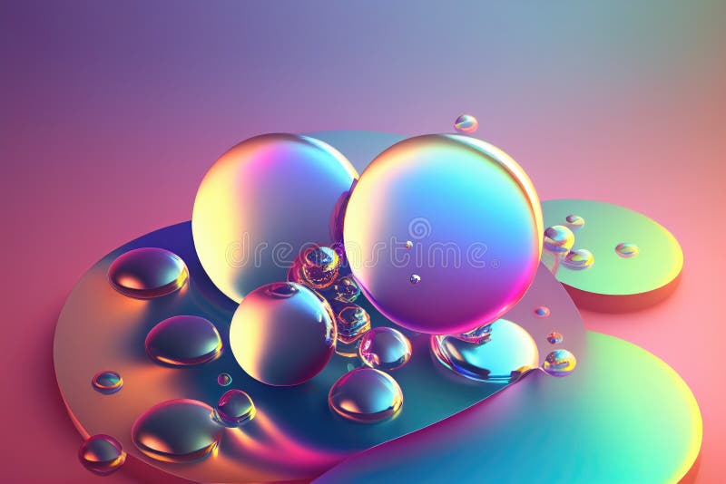 Colorful Gradient 3d Waved Background with Glossy Spheres. Iridescent ...